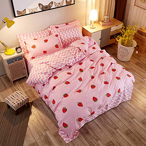 HALOZI Duvet Cover Set Full Size Strawberry Pink Stripes Reversible Luxury Soft Bedding Set Comforter Cover with Zipper Closure and Corner Ties (1 Duvet Cover+2 Pillowcases)(Full（80X90） inch)