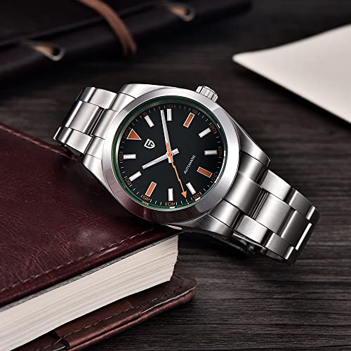 HaiQin Pagani Design 1733 Men's Automatic Mechanical Watches Japan NH35A Movement Green Synthetic Sapphire Lightning Pointer 100M Waterproof Fashion Casual Sports WristWatches (Pure Black)