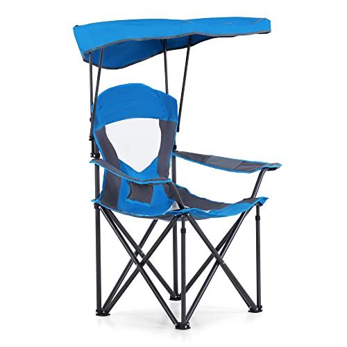 LET'S CAMP Camp Chair with Shade Canopy Folding Camping Chair with Cup Holder and Carry Bag for Outdoor Camping Hiking Beach, Heavy Duty 350 LBS