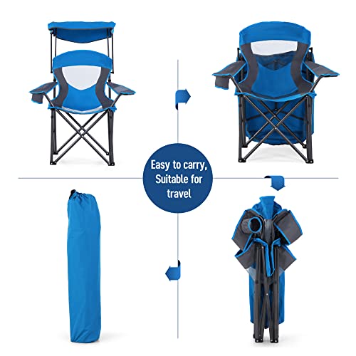 LET'S CAMP Camp Chair with Shade Canopy Folding Camping Chair with Cup Holder and Carry Bag for Outdoor Camping Hiking Beach, Heavy Duty 350 LBS