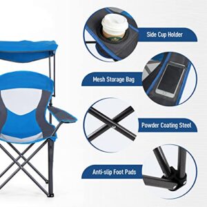 LET'S CAMP Camp Chair with Shade Canopy Folding Camping Chair with Cup Holder and Carry Bag for Outdoor Camping Hiking Beach, Heavy Duty 350 LBS