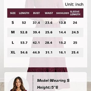 MASCOMODA Women Boho Maxi Dress 2023 Long Sleeve V Neck Swiss Dot Smocked High Waisted Button A-Line Ruffle Tiered Fall Long Dress(Medium, Wine Red)