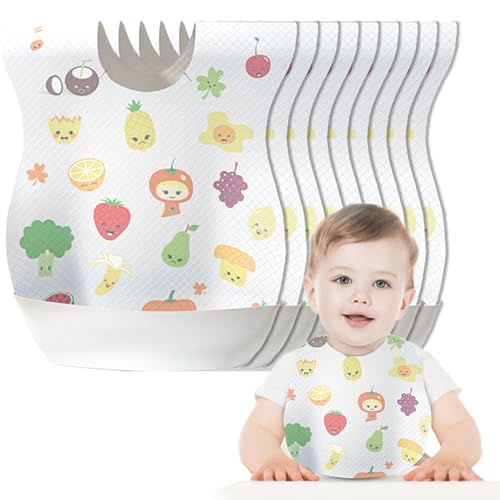 MOSHAINE Disposable Bibs 30 PCS Baby Bib Waterproof for Toddlers with Food Catcher Pocket and Adjustable Fastener Feeding Bib Suitable Kids for Feeding,Traveling,Outdoor Use