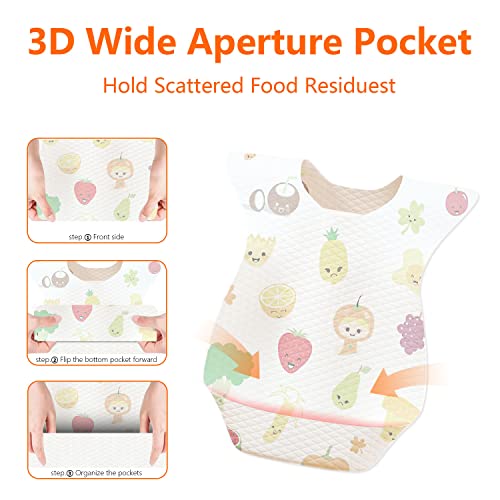 MOSHAINE Disposable Bibs 30 PCS Baby Bib Waterproof for Toddlers with Food Catcher Pocket and Adjustable Fastener Feeding Bib Suitable Kids for Feeding,Traveling,Outdoor Use