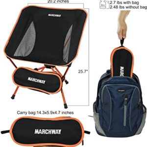 MARCHWAY Lightweight Folding Camping Chair, Stable Portable Compact for Outdoor Camp, Travel, Beach, Picnic, Festival, Hiking, Backpacking, Supports 330Lbs (Orange)