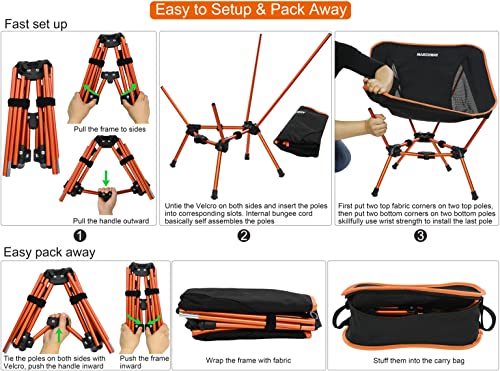 MARCHWAY Lightweight Folding Camping Chair, Stable Portable Compact for Outdoor Camp, Travel, Beach, Picnic, Festival, Hiking, Backpacking, Supports 330Lbs (Orange)