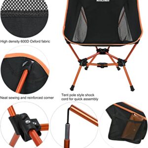 MARCHWAY Lightweight Folding Camping Chair, Stable Portable Compact for Outdoor Camp, Travel, Beach, Picnic, Festival, Hiking, Backpacking, Supports 330Lbs (Orange)