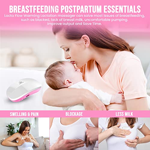 Lacta Flow Warming Lactation Massager Breastfeeding Pumping 2-in-1 Heat & Vibration Relief from Clogged Ducts Mastitis Engorgement Postpartum Essential Improve Milk Flow (1 Pad Pink) 1.0 Count