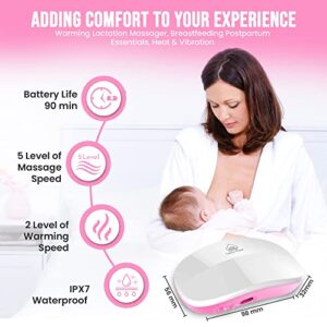 Lacta Flow Warming Lactation Massager Breastfeeding Pumping 2-in-1 Heat & Vibration Relief from Clogged Ducts Mastitis Engorgement Postpartum Essential Improve Milk Flow (1 Pad Pink) 1.0 Count