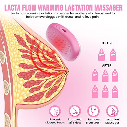 Lacta Flow Warming Lactation Massager Breastfeeding Pumping 2-in-1 Heat & Vibration Relief from Clogged Ducts Mastitis Engorgement Postpartum Essential Improve Milk Flow (1 Pad Pink) 1.0 Count