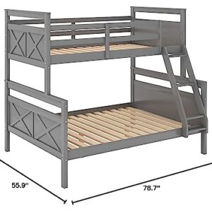 MOEO Twin Over Full Bunk Bed with Ladder, Convertible to 2 Separated Wood Bedframe for Kids, Teens, Adults, Bedroom, No Box Spring Needed, Gray