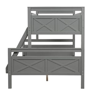 MOEO Twin Over Full Bunk Bed with Ladder, Convertible to 2 Separated Wood Bedframe for Kids, Teens, Adults, Bedroom, No Box Spring Needed, Gray