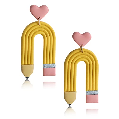 Pencil Earrings Teacher Earrings for Women Girls Handmade Polymer Clay Pencil Earrings for Teachers Hypoallergenic Drop Dangle Earrings Jewelry Gifts (Pencil)1