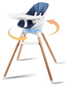 baby high chair for babies and toddlers, [ 360° swivel ] 3-in-1 wooden baby feeding high chair, toddler infant high chairs, save space/easy to clean/one-min assemble