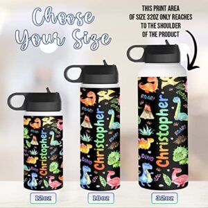 winorax Personalized Dinosaur Water Bottle Dino Stainless Steel Insulated Sports Bottles Drinking Cups For Kids Toddler Boys Girls Back To School Cup With Lid 12oz 18oz 32oz