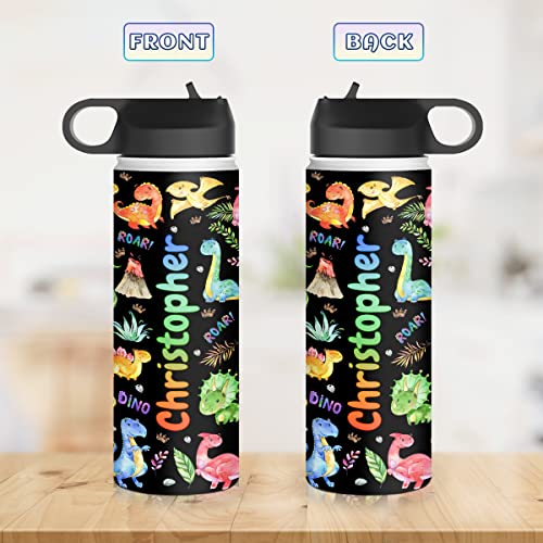 winorax Personalized Dinosaur Water Bottle Dino Stainless Steel Insulated Sports Bottles Drinking Cups For Kids Toddler Boys Girls Back To School Cup With Lid 12oz 18oz 32oz