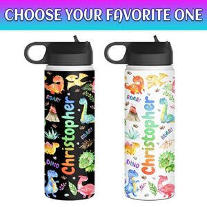 winorax Personalized Dinosaur Water Bottle Dino Stainless Steel Insulated Sports Bottles Drinking Cups For Kids Toddler Boys Girls Back To School Cup With Lid 12oz 18oz 32oz