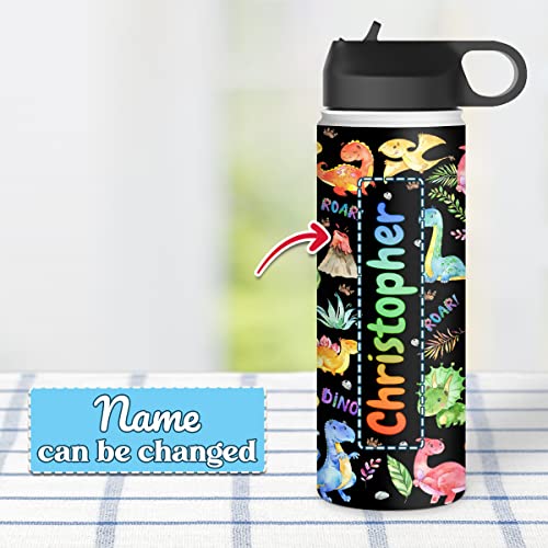 winorax Personalized Dinosaur Water Bottle Dino Stainless Steel Insulated Sports Bottles Drinking Cups For Kids Toddler Boys Girls Back To School Cup With Lid 12oz 18oz 32oz