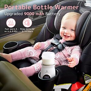 Portable Bottle Warmer, Befano Bottle Warmer Baby Bottle Warmer with 5 Adapters, Rechargeable Travel Bottle Warmer for Breastmilk and Formula with Precise Temperature Control (9000mAh, Touch Control)