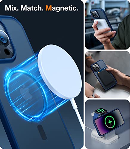 TORRAS Magnetic Guardian Designed for iPhone 14 Pro Max Case Military Grade Drop Tested Compatible with MagSafe Slim Translucent Matte Phone (6.7"), Navy Blue