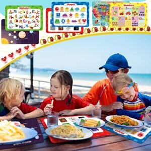 6 Pcs Kids Toddler Educational Reusable Washable Placemats for Dining Table Plastic Preschool Baby Learning Mats USA Map Solar System Alphabet Number Shape Color Mat Home School Kindergarten Supply