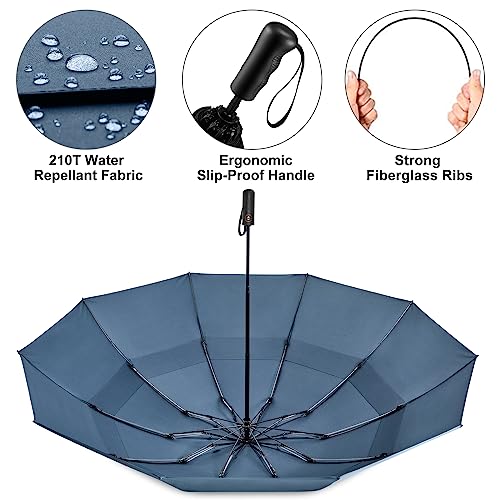 G4Free 62 Inch Large Golf Umbrella Compact Reverse Travel Umbrella 10 Ribs Windproof for Rain Double Canopy Automatic Open Close (Blue)