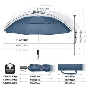 G4Free 62 Inch Large Golf Umbrella Compact Reverse Travel Umbrella 10 Ribs Windproof for Rain Double Canopy Automatic Open Close (Blue)