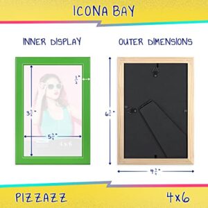 Icona Bay 4x6 Picture Frames (Green, 3 Pack), Colored Solid Wood Scandinavian Style Frames for Photo, Pizzazz Collection