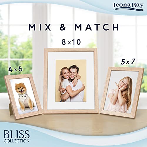 Icona Bay 8x10 Picture Frames with Removable Mat for 5x7 Photos (Light Oak, 5 Pack), Modern Style Wood Composite Frames, Table Top or Wall Mount, Bliss Collection