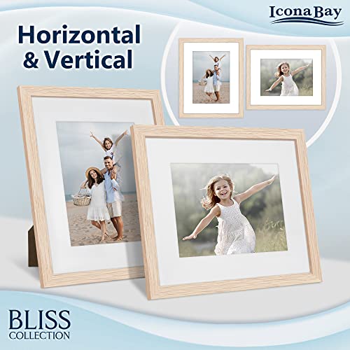 Icona Bay 8x10 Picture Frames with Removable Mat for 5x7 Photos (Light Oak, 5 Pack), Modern Style Wood Composite Frames, Table Top or Wall Mount, Bliss Collection