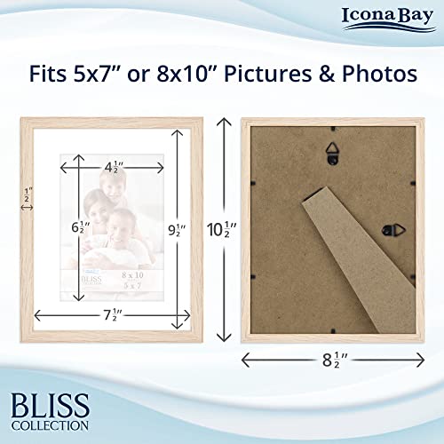 Icona Bay 8x10 Picture Frames with Removable Mat for 5x7 Photos (Light Oak, 5 Pack), Modern Style Wood Composite Frames, Table Top or Wall Mount, Bliss Collection