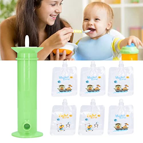 Hyuduo 7pcs Set Baby Food Pouch, Maker Reusable Pure Color Pouches Toddler Fruit Squeeze Puree Filler for Kids(Green)