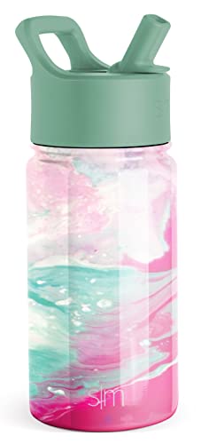 Simple Modern Kids Water Bottle with Straw Lid | Insulated Stainless Steel Reusable Tumbler for Toddlers, Girls, Boys | Summit Collection | 14oz, Pink Ocean Geode