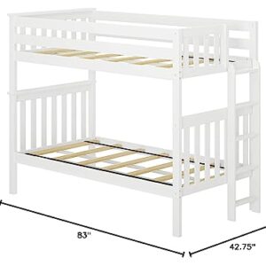 Max & Lily Bunk Bed, Twin-Over-Twin Bed Frame for Kids with Ladder on End, White