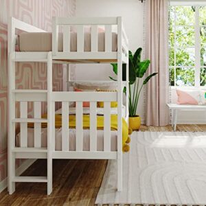 Max & Lily Bunk Bed, Twin-Over-Twin Bed Frame for Kids with Ladder on End, White