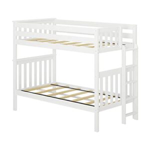 Max & Lily Bunk Bed, Twin-Over-Twin Bed Frame for Kids with Ladder on End, White