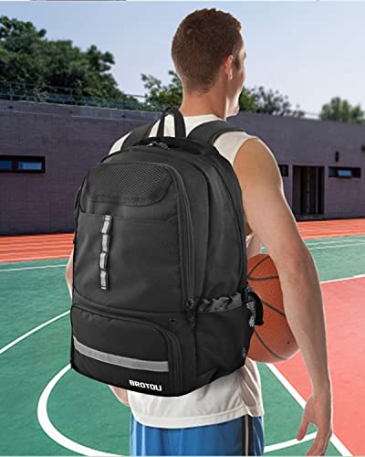 BROTOU Soccer Bag, Basketball Backpack with Ball Compartment, Soccer Backpack for Basketball/Volleyball/Football, Large Capacity Sports Equipment Bags for Men/Women (Black new)