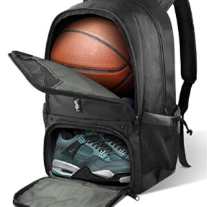 BROTOU Soccer Bag, Basketball Backpack with Ball Compartment, Soccer Backpack for Basketball/Volleyball/Football, Large Capacity Sports Equipment Bags for Men/Women (Black new)