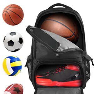 BROTOU Soccer Bag, Basketball Backpack with Ball Compartment, Soccer Backpack for Basketball/Volleyball/Football, Large Capacity Sports Equipment Bags for Men/Women (Black new)