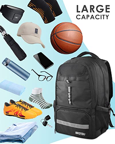 BROTOU Soccer Bag, Basketball Backpack with Ball Compartment, Soccer Backpack for Basketball/Volleyball/Football, Large Capacity Sports Equipment Bags for Men/Women (Black new)