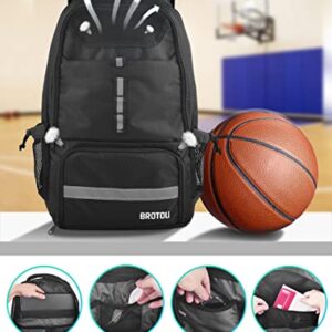 BROTOU Soccer Bag, Basketball Backpack with Ball Compartment, Soccer Backpack for Basketball/Volleyball/Football, Large Capacity Sports Equipment Bags for Men/Women (Black new)