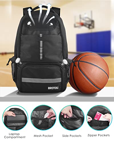 BROTOU Soccer Bag, Basketball Backpack with Ball Compartment, Soccer Backpack for Basketball/Volleyball/Football, Large Capacity Sports Equipment Bags for Men/Women (Black new)