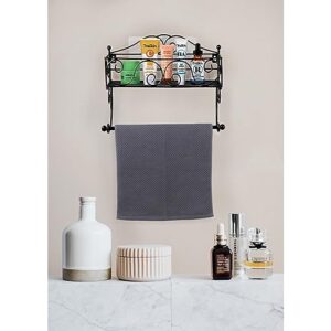 Adhesive Paper Towel Holder with Shelf, Paper Towel Holder Wall Mount, 12in Black Paper Towel Holder for Kitchen, Hand Towel Holder for Bathroom with Shelf