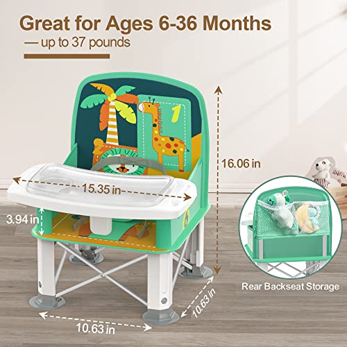 Baby Travel Booster Seat with Double Tray, BabyBond Upgraded Toddler Portable Baby Chair, Booster Seat for Dining Table, Stable and Foldable Booster Baby Chair for Indoor/Outdoor use (Cyan)