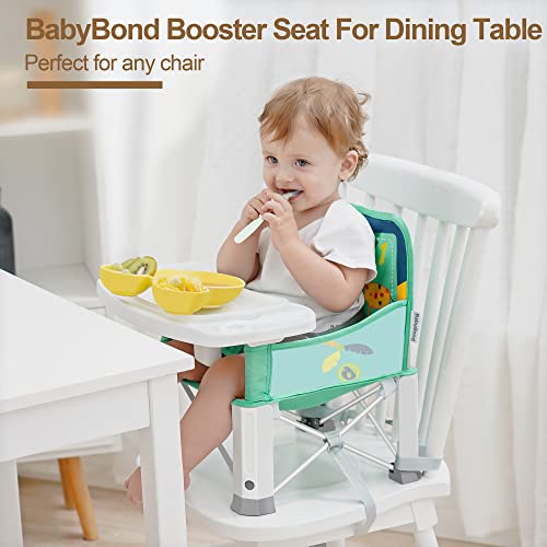 Baby Travel Booster Seat with Double Tray, BabyBond Upgraded Toddler Portable Baby Chair, Booster Seat for Dining Table, Stable and Foldable Booster Baby Chair for Indoor/Outdoor use (Cyan)