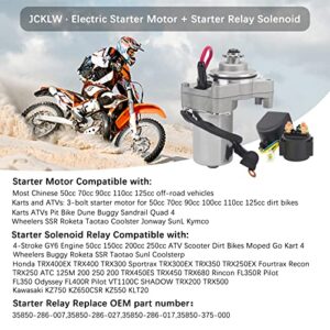 JCKLW Starter Motor for 50cc 70cc 90cc 100cc 110cc 125cc with Solenoid Relay ATV Dirt Bike Pit Bike Dune Buggy Sandrail Quad 4 Wheelers SSR Roketa Tao tao Coolster Jonway SunL Go Karts