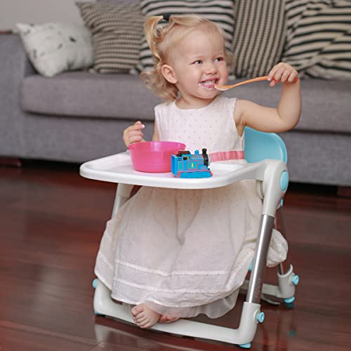 FLIPPA Baby Booster Seat for Dining Table, Folding Portable Booster Chair for Toddlers Eating with Tray and Seat Belt Blue