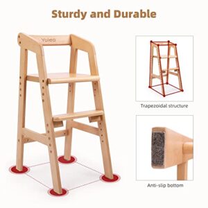 Wooden High Chair for Toddlers, Adjustable Feeding Chair with Removable Cushion for Child, High Chair Grows with Kid for Dining, Studying, Step Tool(Natural Color)