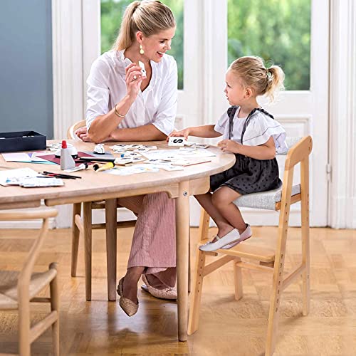 Wooden High Chair for Toddlers, Adjustable Feeding Chair with Removable Cushion for Child, High Chair Grows with Kid for Dining, Studying, Step Tool(Natural Color)