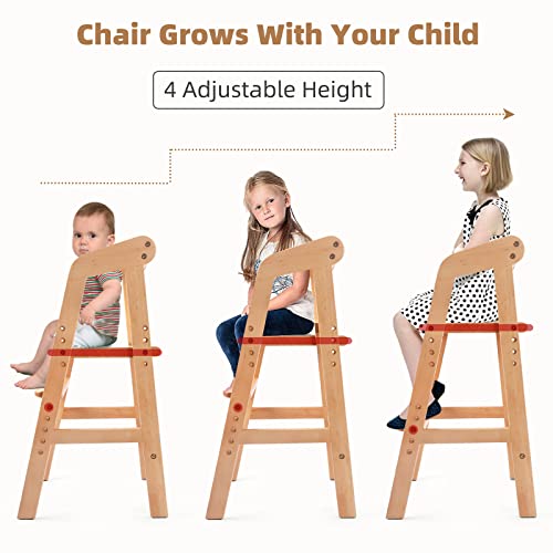 Wooden High Chair for Toddlers, Adjustable Feeding Chair with Removable Cushion for Child, High Chair Grows with Kid for Dining, Studying, Step Tool(Natural Color)